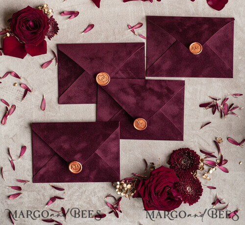 Maroon Velvet envelopes for invitations, Marsala Velvet handmade ...