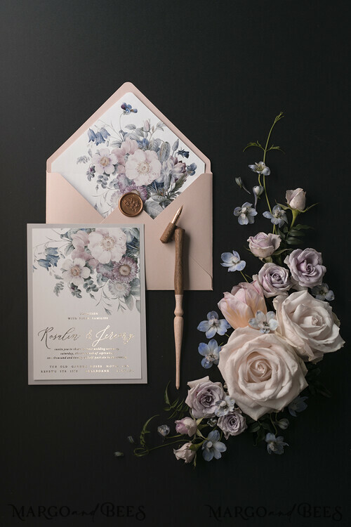 Elegant Wedding invitations, floral boho invites, flowers