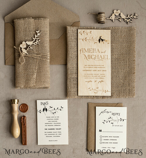 Stylish wedding invitation, natural rustic stationery
