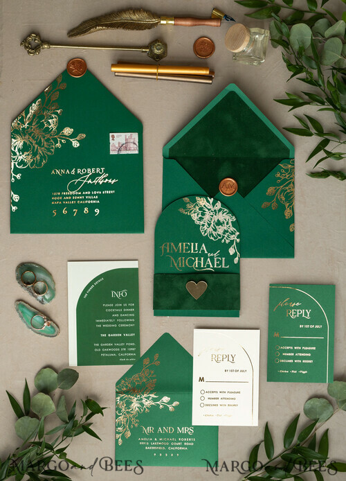 Arch Gold Greenery wedding invitation suite, Green Wedding Invites ...
