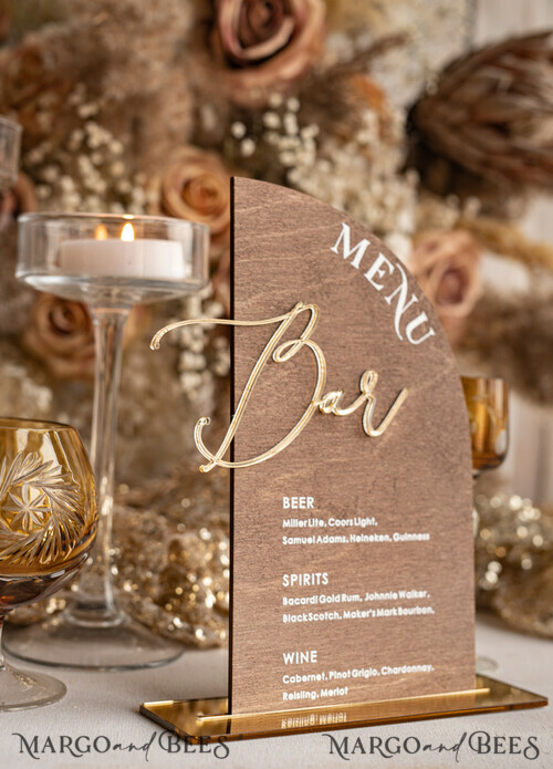 Acrylic Arch Bar Menu, gold Plexi Ivory Velvet Drink Bar Menu Sign with ...