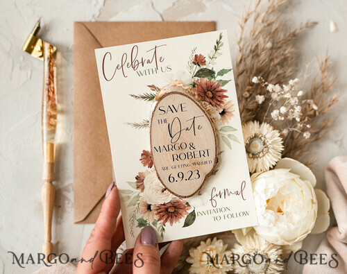 Wedding Save The Date Card and wooden slice Magnet, craft Save Our Date ...