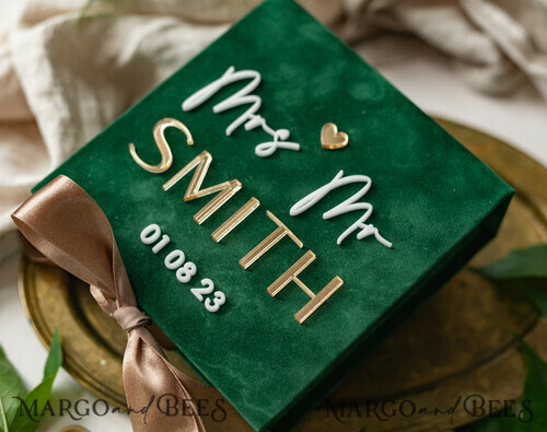 green Golden velvet Wedding Ring Box for ceremony, Ring Box for Wedding ...