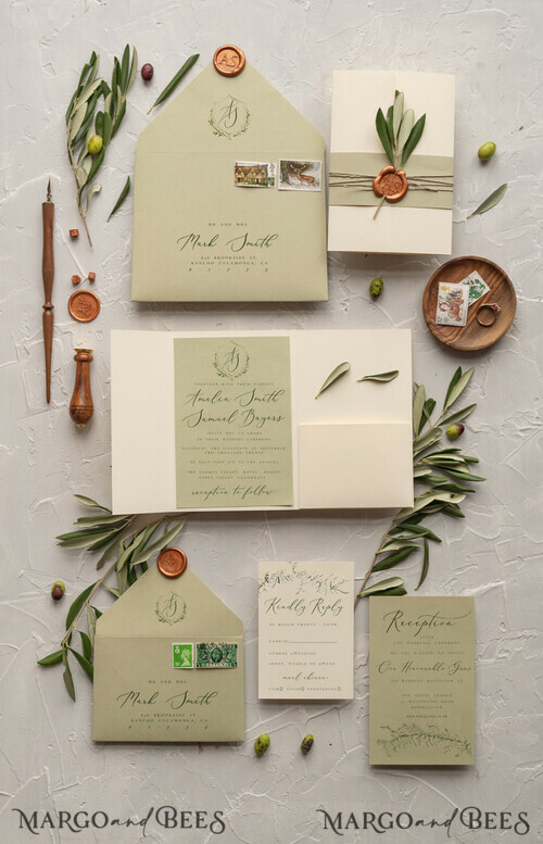 Olives Tuscany Wedding invitations, Elegant Simple wedding invitation ...
