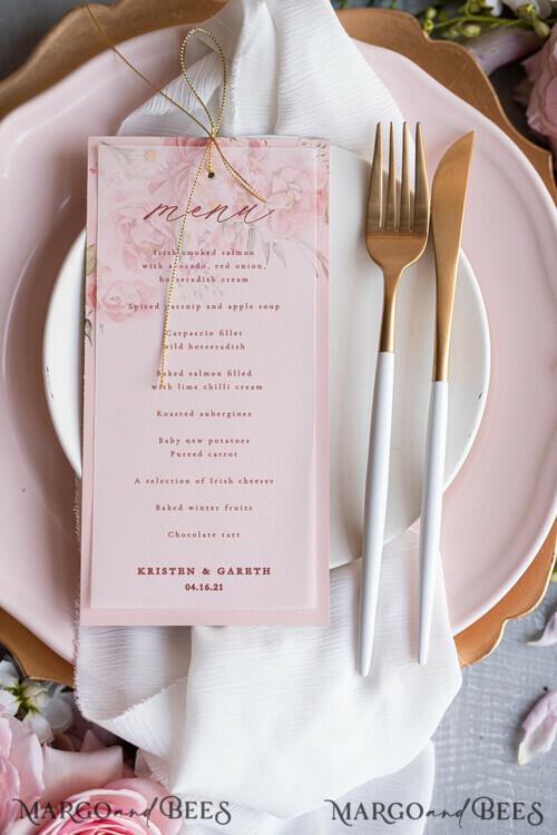 Romantic Floral Wedding Menu, Elegant Blush Pink Wedding Menus With ...