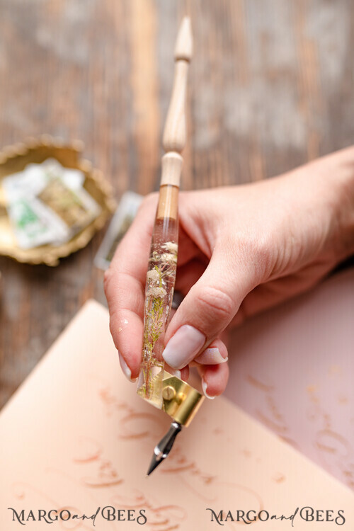 Wood and resin English Oblique Pen, Handmade resin baby breath flowers ...