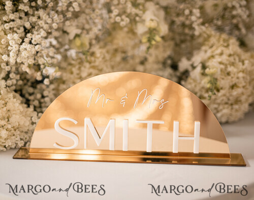 Acrylic Arch Top Table Sign, Gold Mirror Acrylic Sign, Golden Plexi Top ...