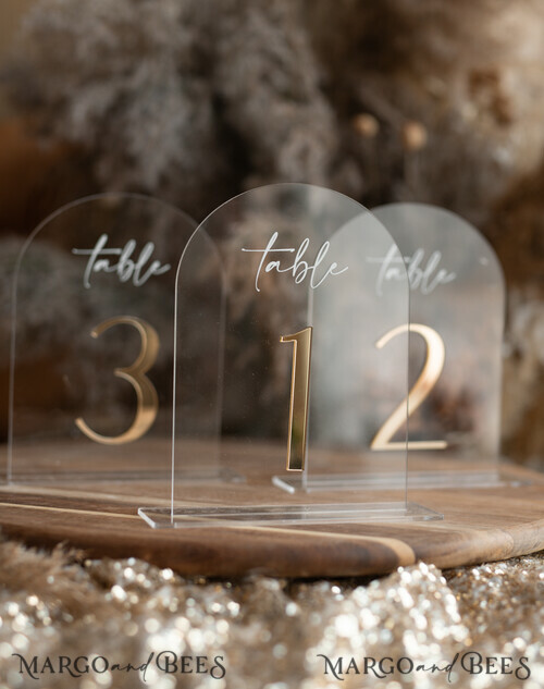 Acrylic Arch Table Numbers, Clear Acrylic gold Signs, Gold Plexi Table ...
