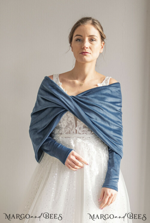 navy blue velvet bolero with sleeves for bridesmaid, Wedding dress ...