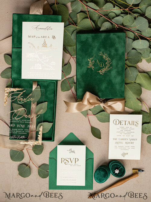 Luxury Gold Foil Wedding Invitation Box, Boxed Plexi glass wedding ...