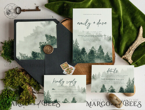 Forest Greenery wedding invitation template, Instant download Mountain ...