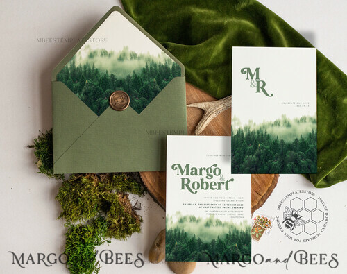 Forest Mountain wedding invitation template, Instant download Simple ...