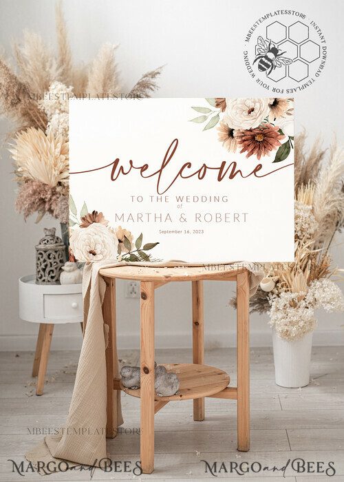 Boho wedding welcome sign template, Instant download Rustic Wedding ...