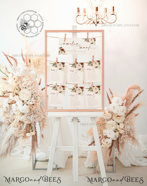 boho Wedding Seating Chart Cards Template, Printable Seating Chart ...