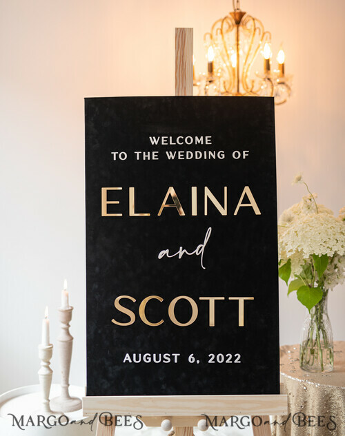Luxury Velvet black Wedding Welcome Sign, Golden Wedding Decor ...