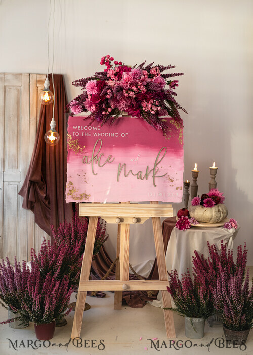 Acrylic Mauve Ombre Wedding Welcome Sign Painted Acrylic gold Wedding ...
