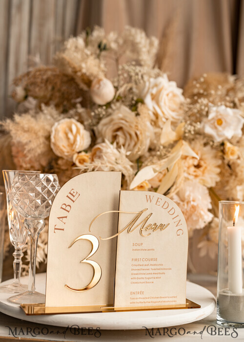 Acrylic Arch Table Number & dinner menu Combo, Velvet Ivory Acrylic ...