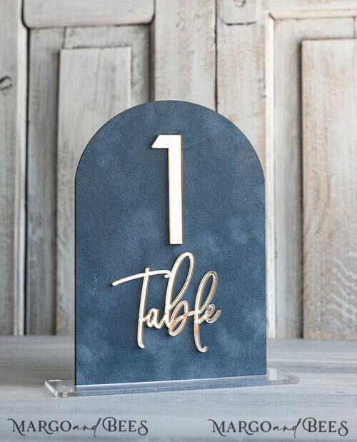 dusty Blue Wedding Table Number, Acrylic Arch Velvet Table Sign, Table ...