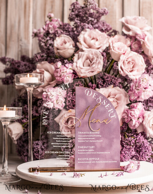Mauve Velvet and Clear Acryl Dessert Menu, Acrylic Half Arch Table Sign ...