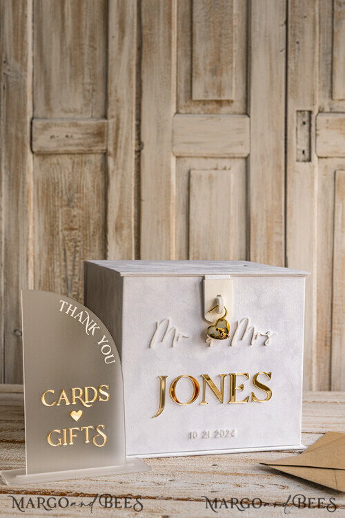 white velvet Gift Card Box with lock & Cards Gifts Sign Set, Velvet ...