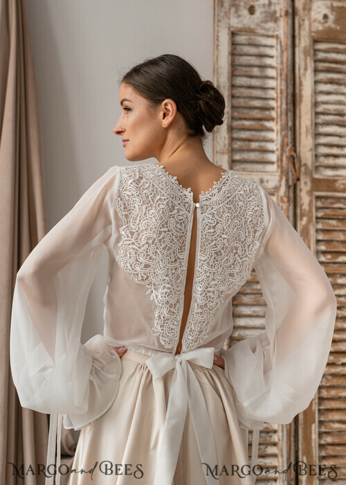 Ivory Silk and Lace Wedding bolero long sleeve, Shrug Women Wedding ...
