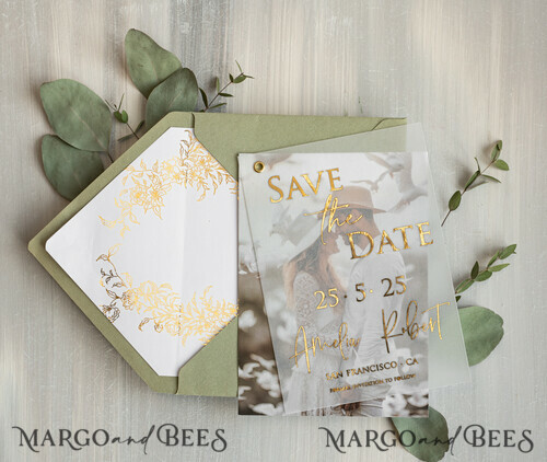 sage green Gold eucalyptus Save the Date Cards | Margo&Bees