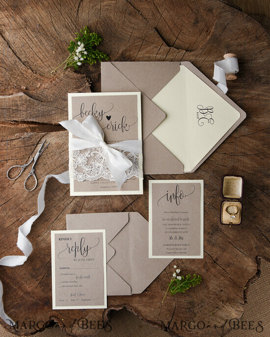 wedding invitations vintage lace/ rustic lace